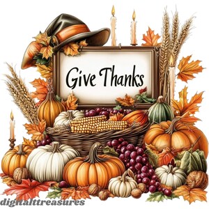14 Thanksgiving Clipart Bundle: Watercolor Autumn Harvest With Pumpkins ...