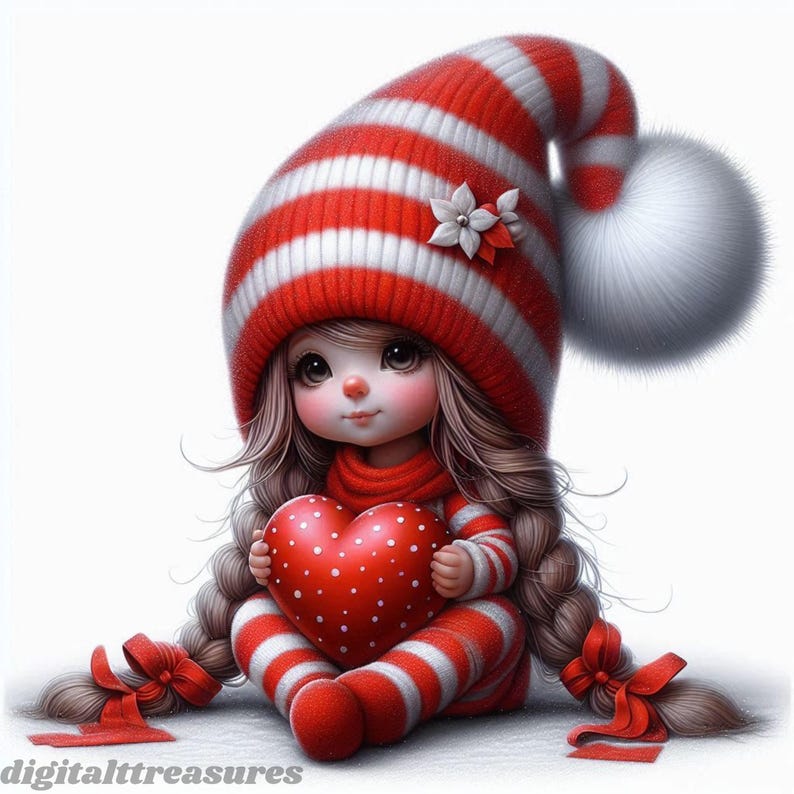 12 Whimsical Chibi Girl Holding Heart Clipart - Watercolor Valentine's ...