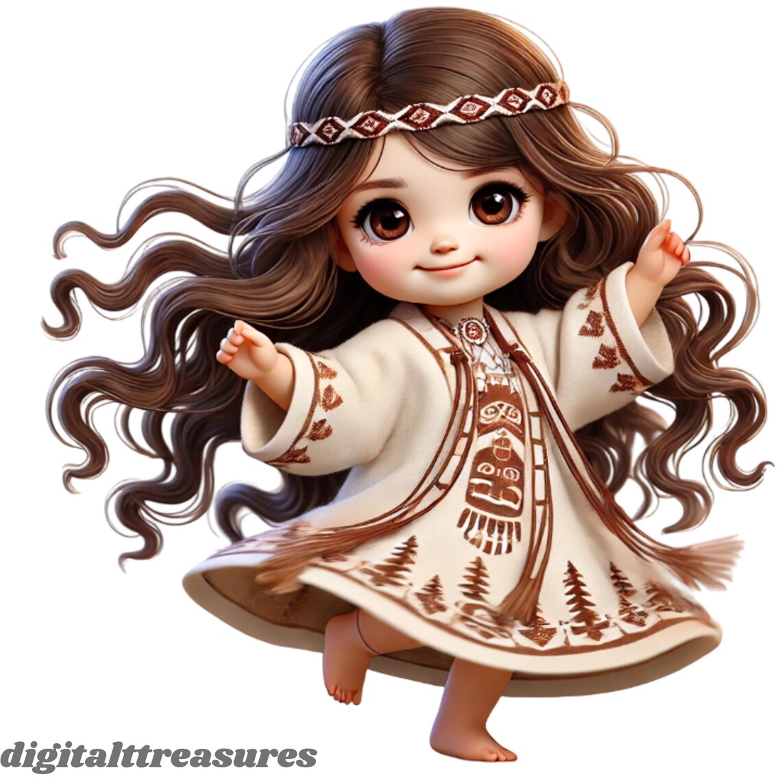 14 Charming Chibi American Girl in Potlatch Robe With Ceremonial Drum ...