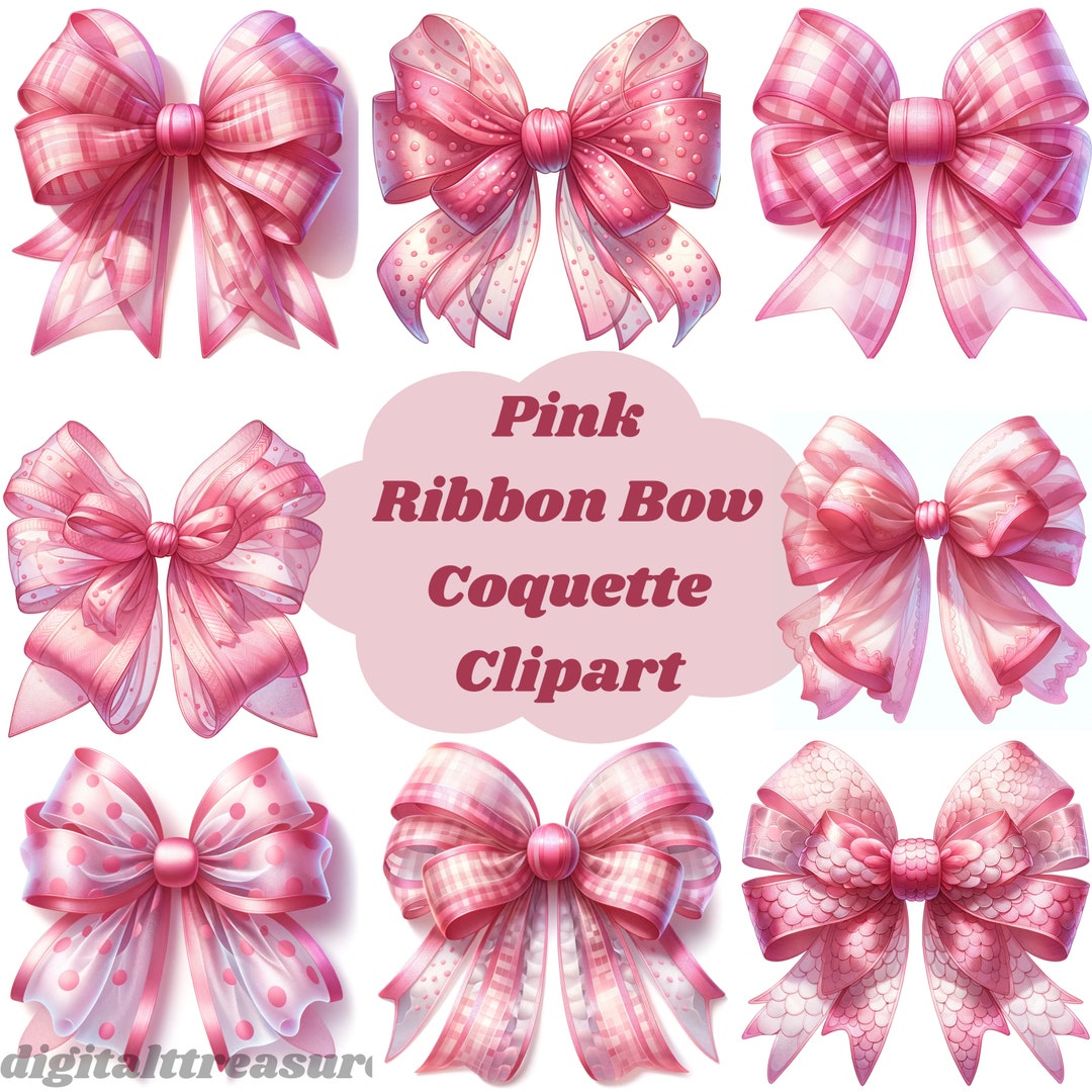 Blush Elegance: Pink Coquette Watercolor Clipart With Ribbon Bow - JPG ...