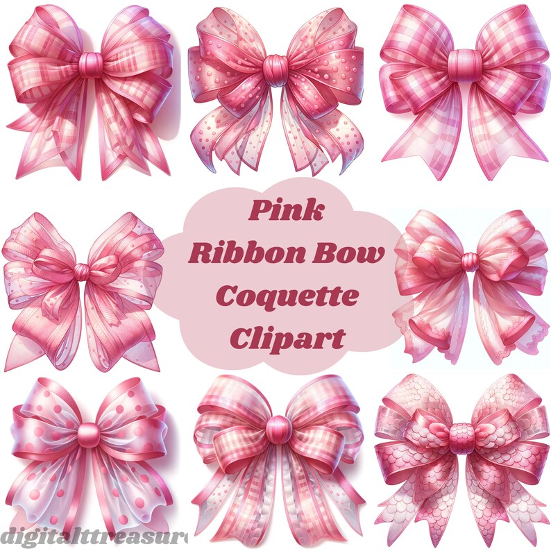 Blush Elegance: Pink Coquette Watercolor Clipart With Ribbon Bow JPG ...