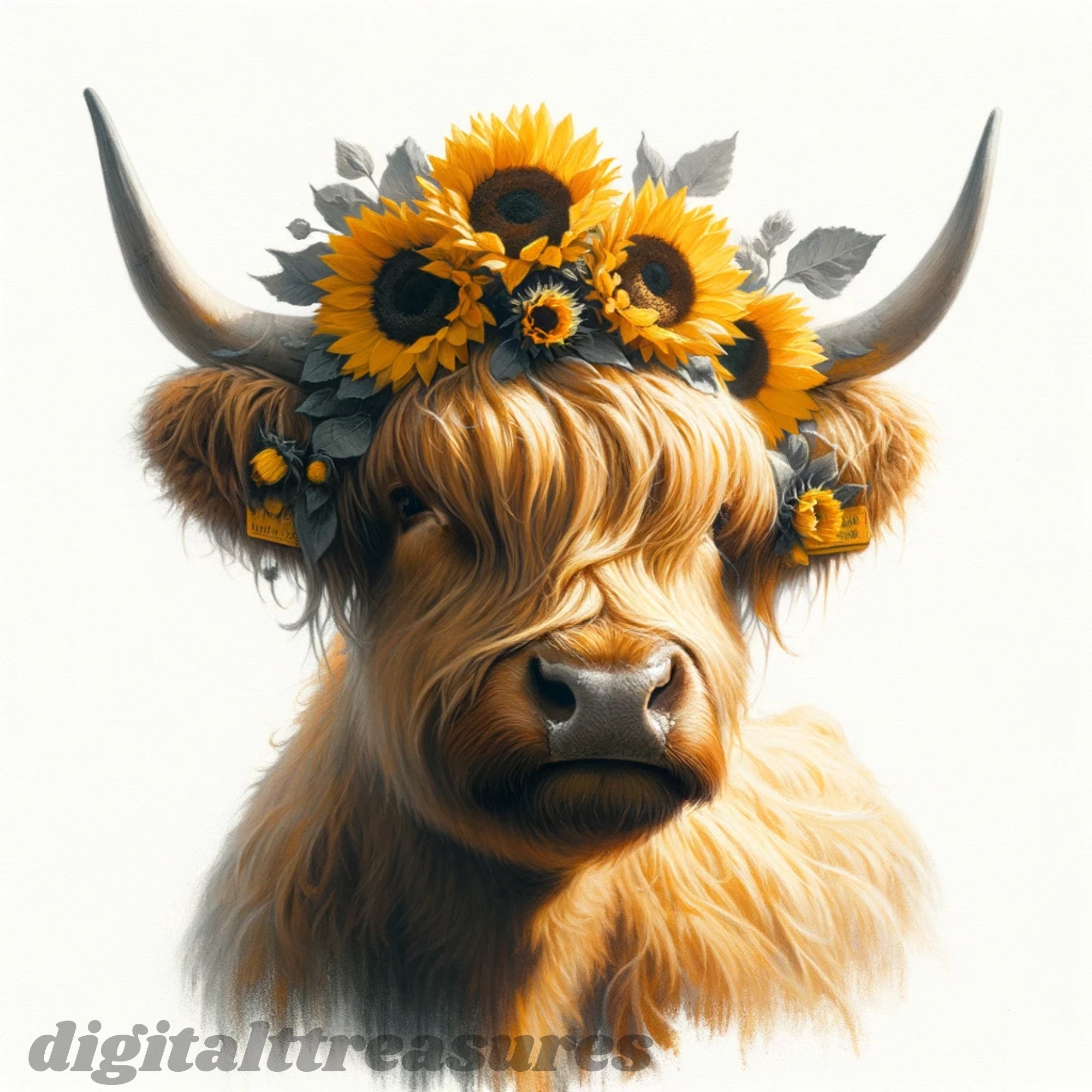 Cute Highland Cow With Sunflowers Clipart: Floral & Baby Highland Cow ...