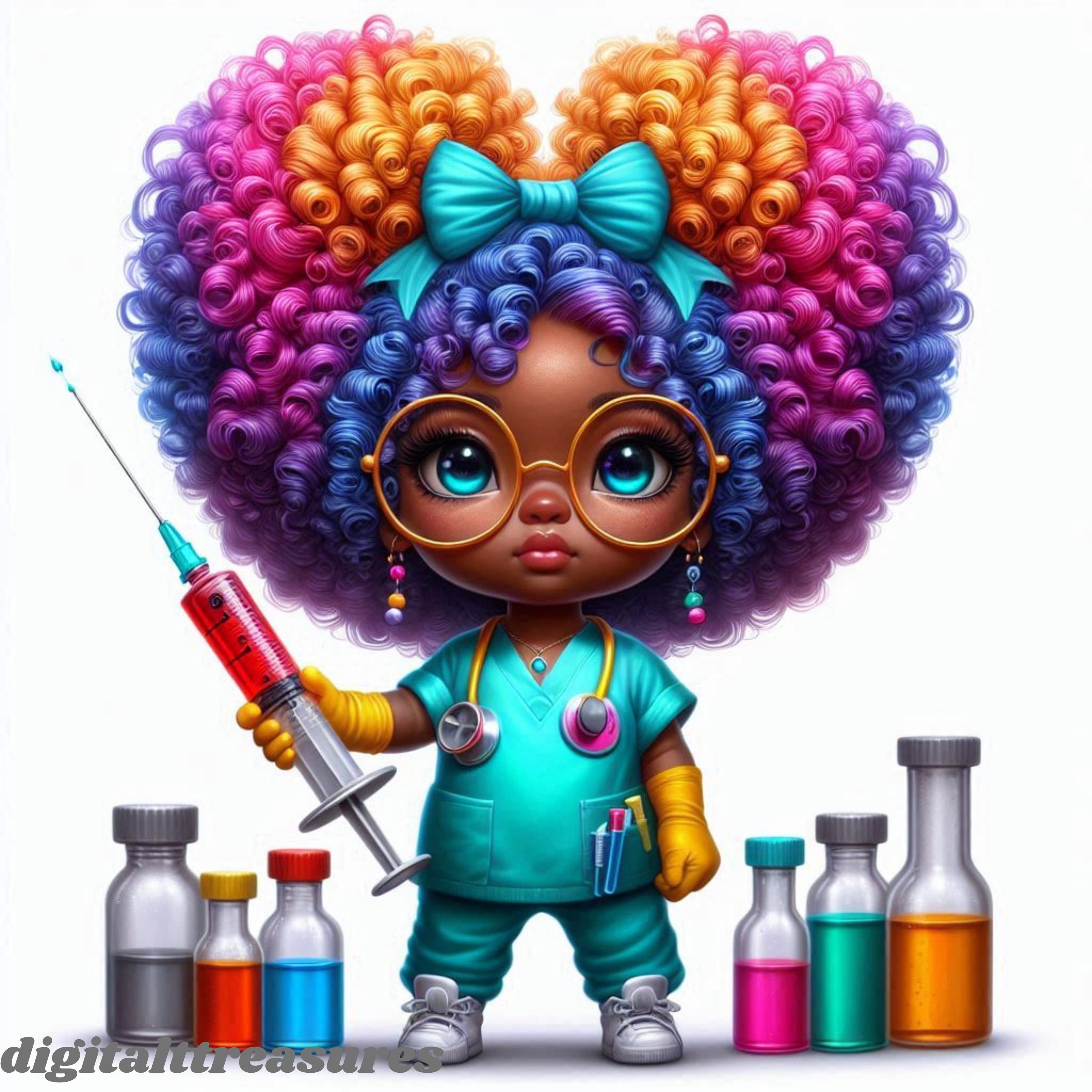 Bold Rainbow Vibes: 16 Afro-american Chibi Girl With Vibrant Hair ...