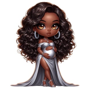 Pregnant Afro-american Chibi Woman Illustration Bundle (jpgs) - Etsy