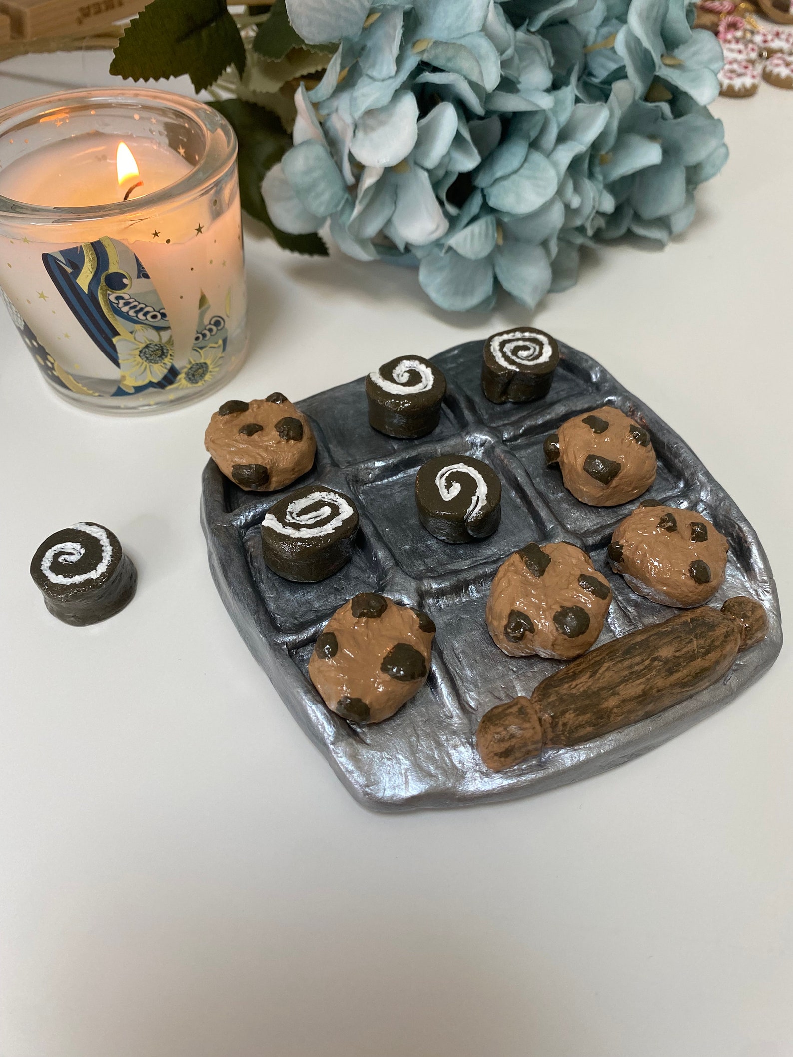 Cake and Chocolate Chip Cookies Air Dry Clay Tic Tac Toe Board, Cute ...