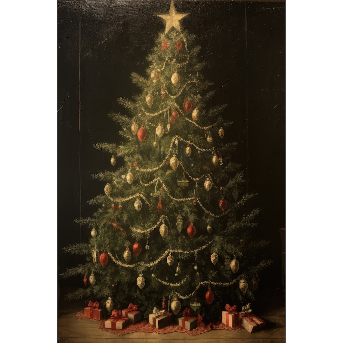Vintage Painting of an Old Fashioned Christmas Tree Moody - Etsy