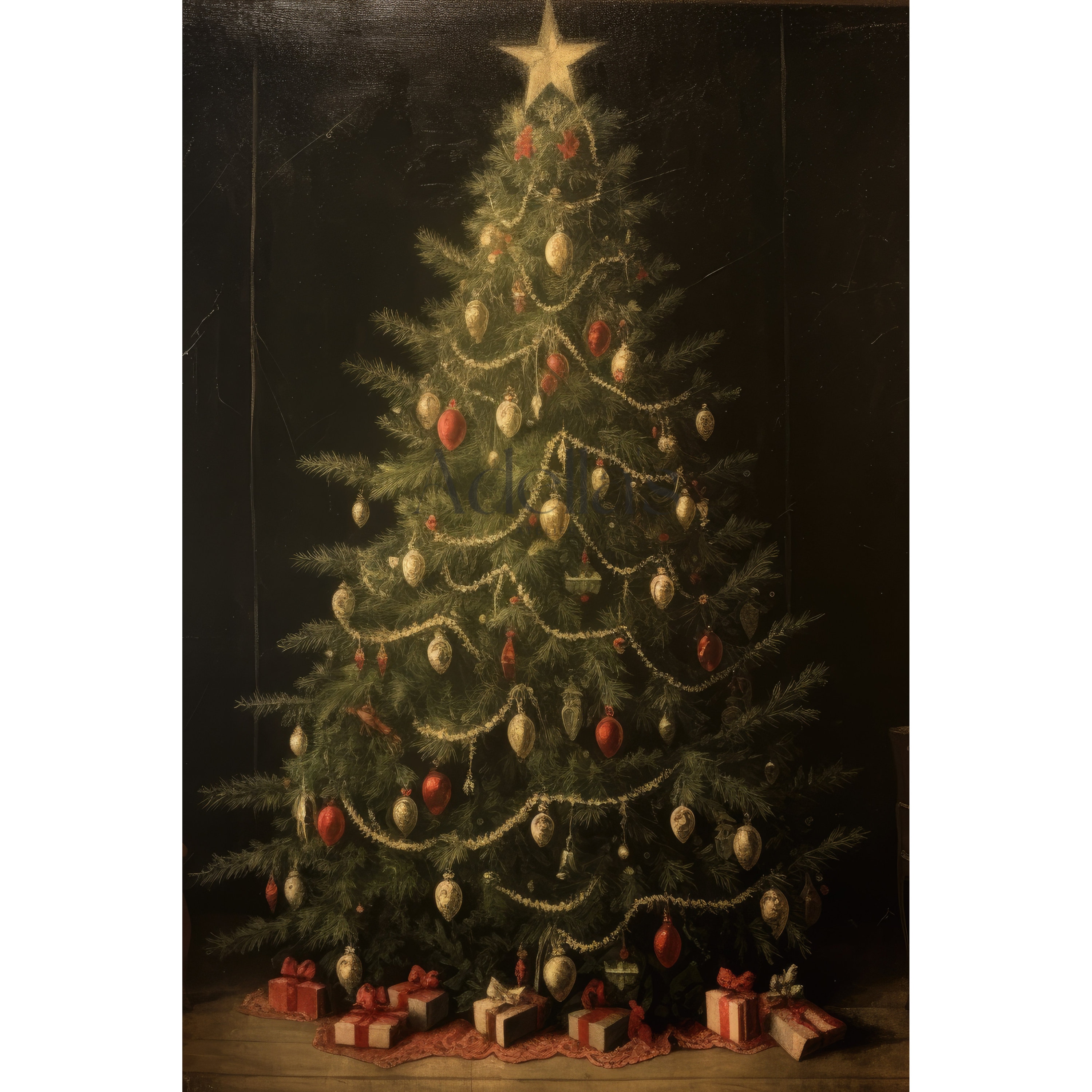 Vintage Painting of an Old Fashioned Christmas Tree Moody - Etsy