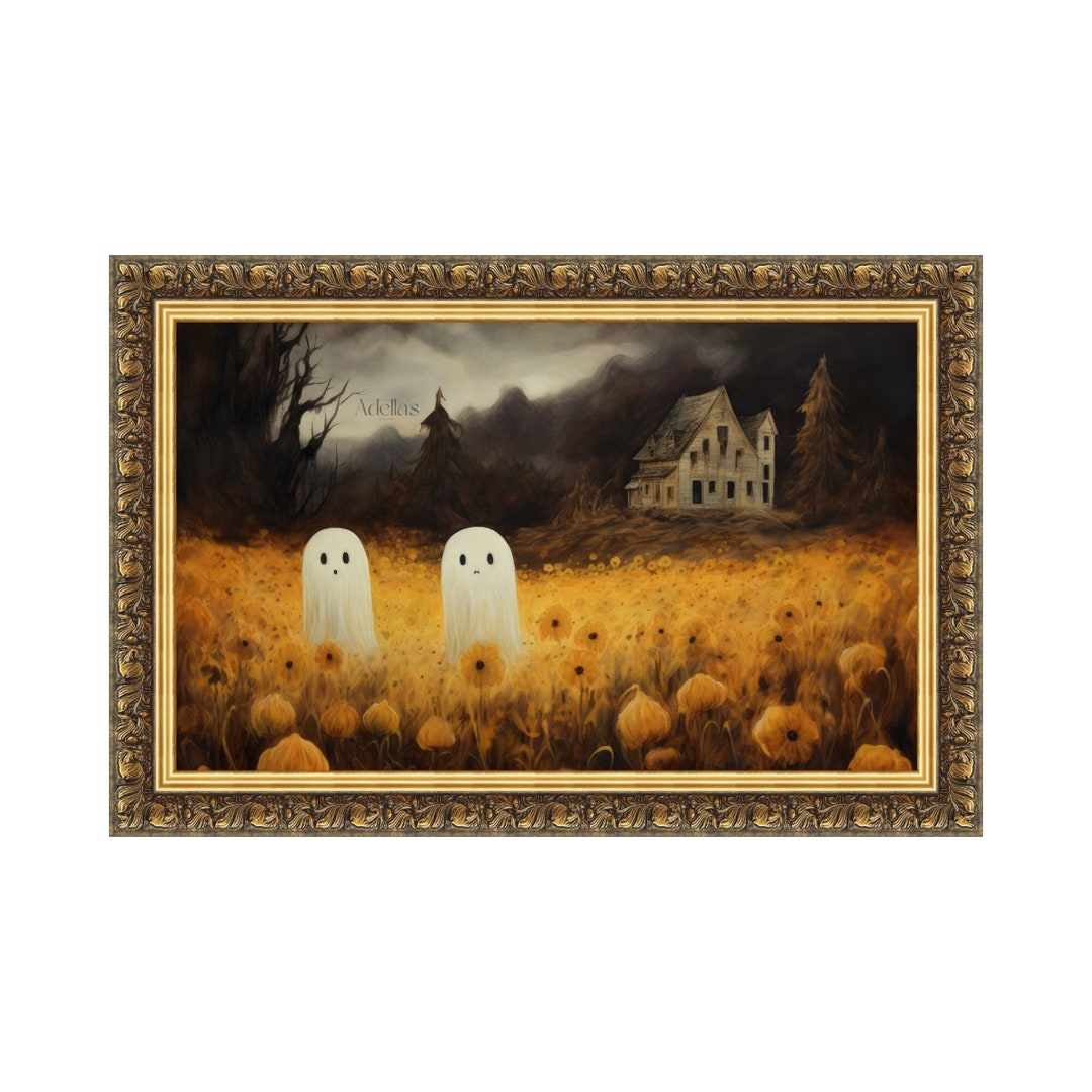 Vintage Ghost Painting: Sunflower Field, Haunted House (digital ...