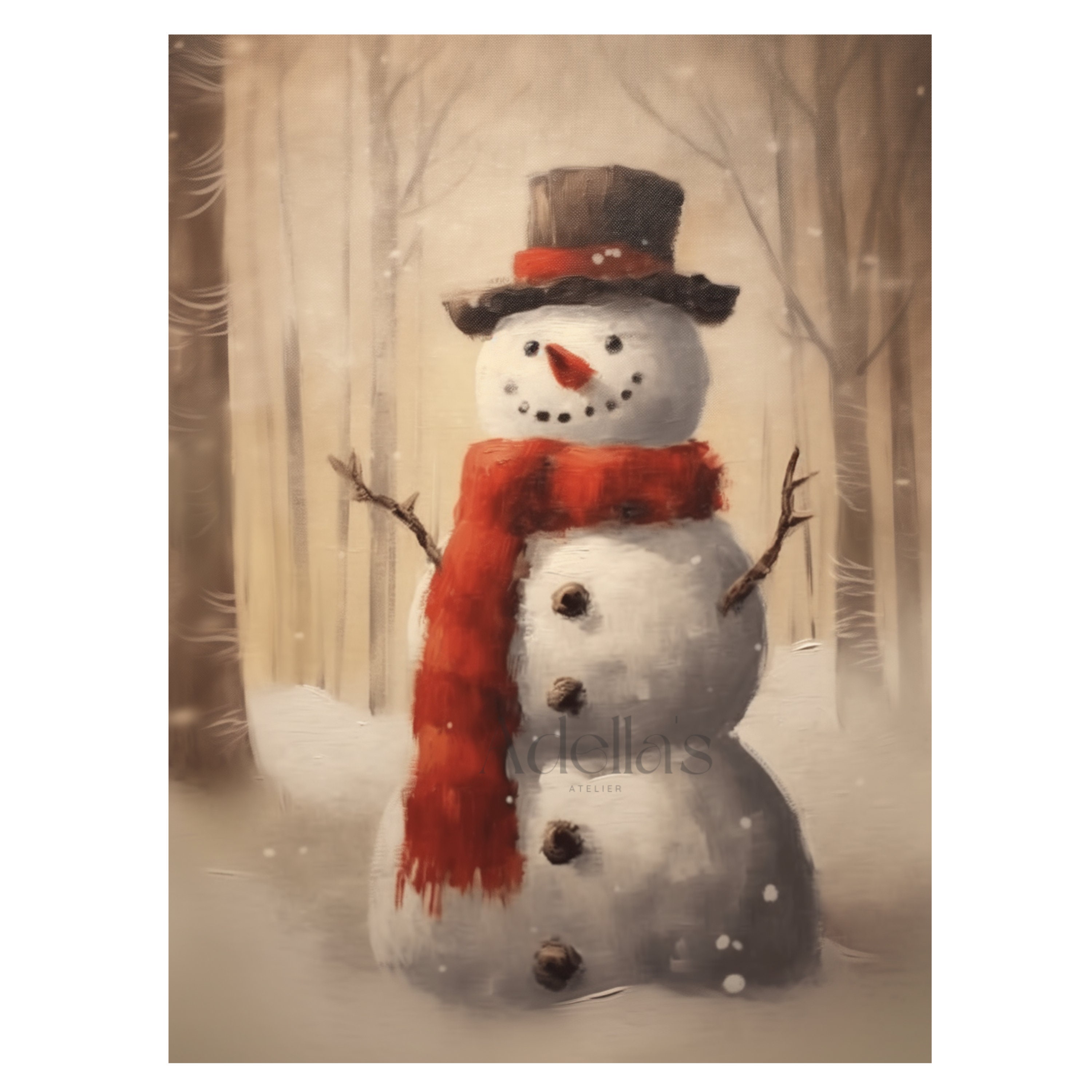 Vintage Classic Snowman Portrait, Antique Holiday Wall Art, Christmas ...
