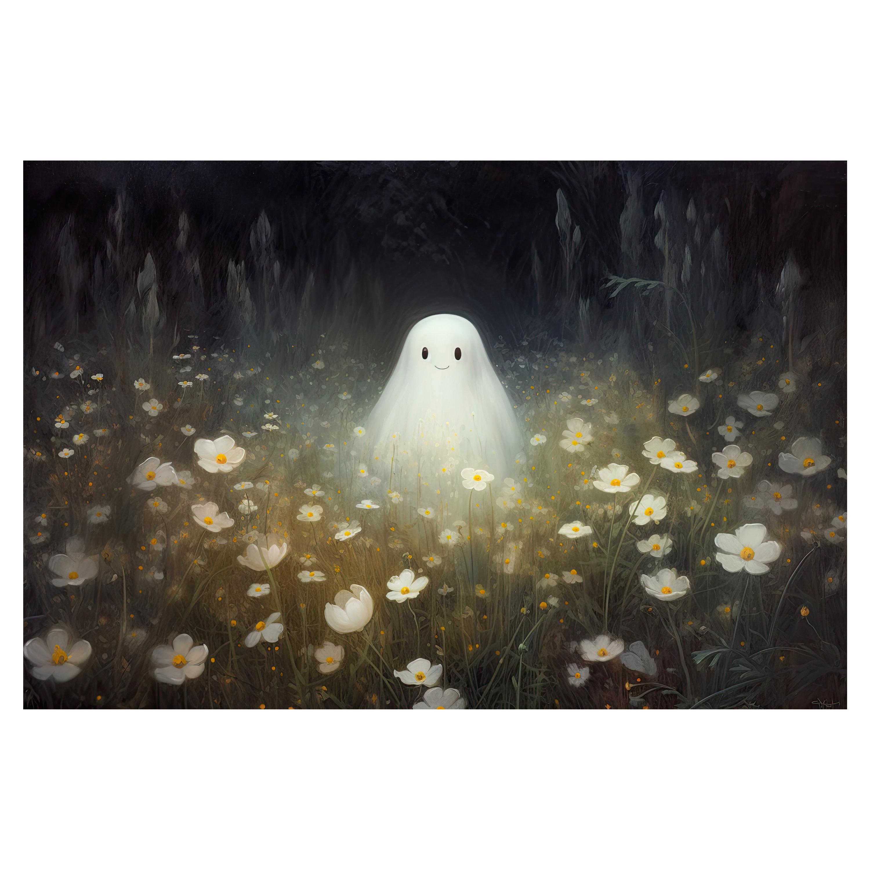 Cute Ghost in A Flower Field, Vintage Oil Painting - Etsy