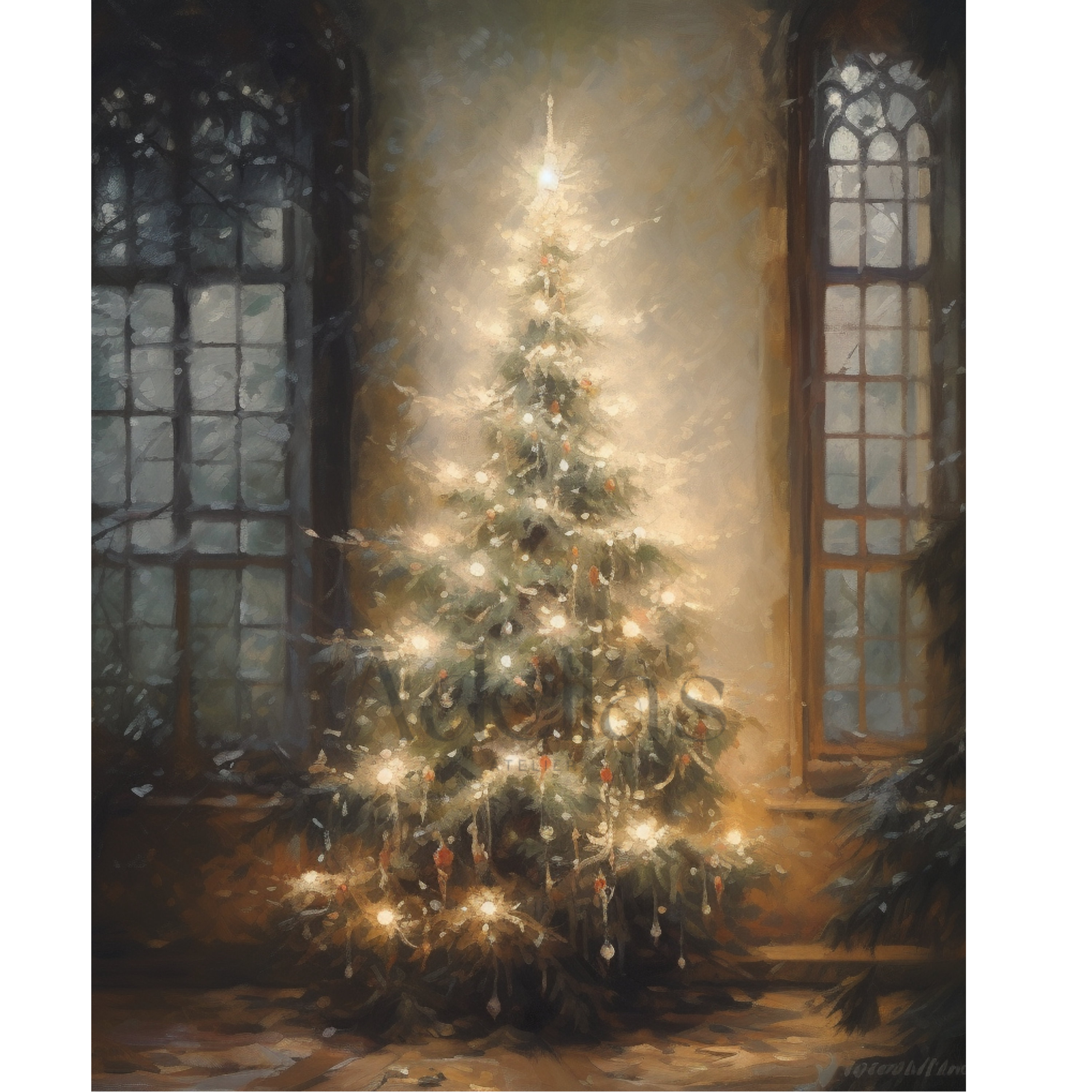 Vintage Unique Painting of an Old Fashioned Christmas Tree - Etsy