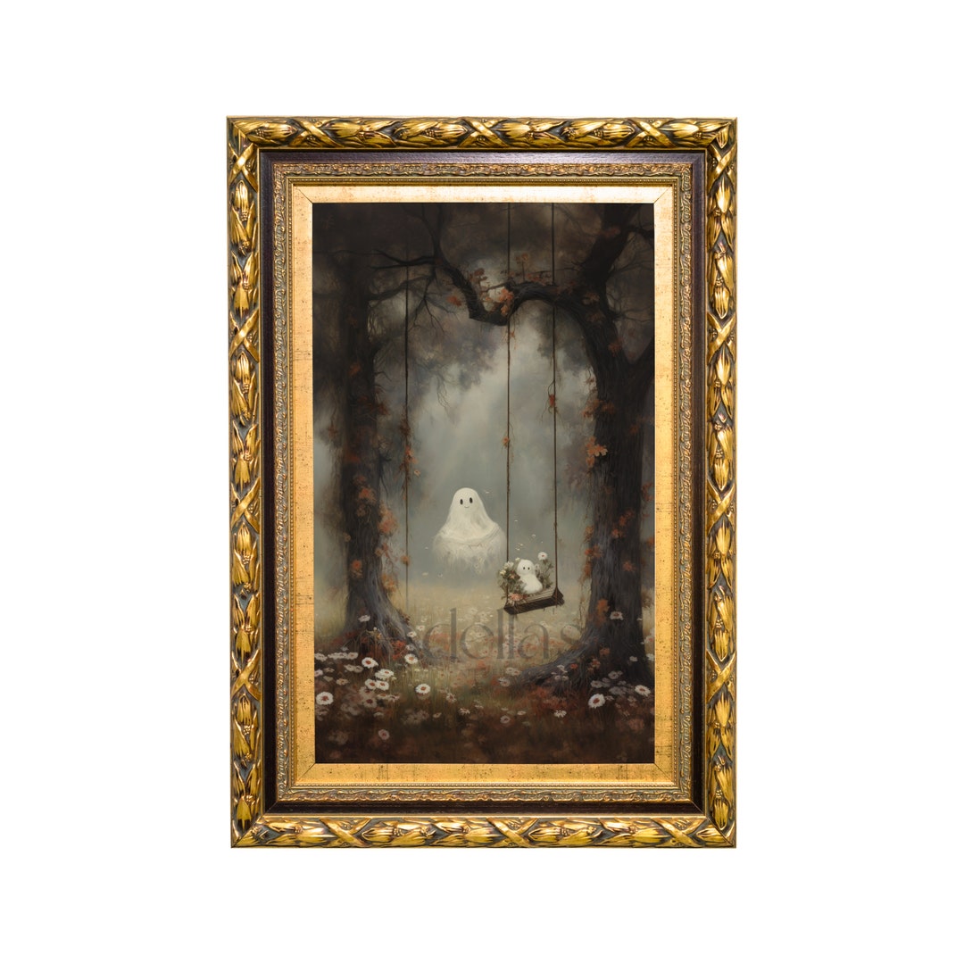 Cute Baby Ghost on A Swing, Vintage Digital Ghost Painting, Dark ...