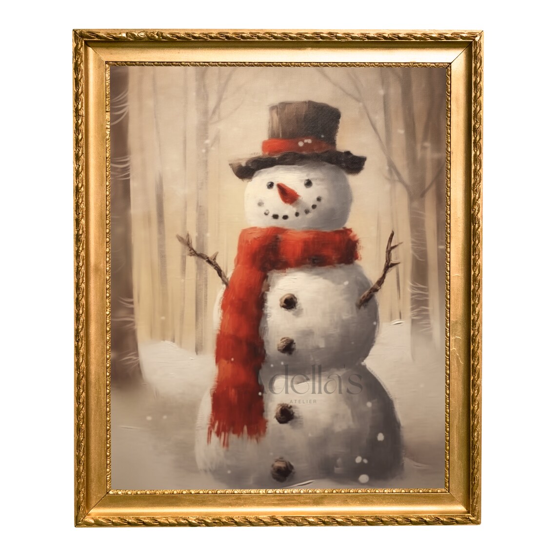 Vintage Classic Snowman Portrait, Antique Holiday Wall Art, Christmas ...