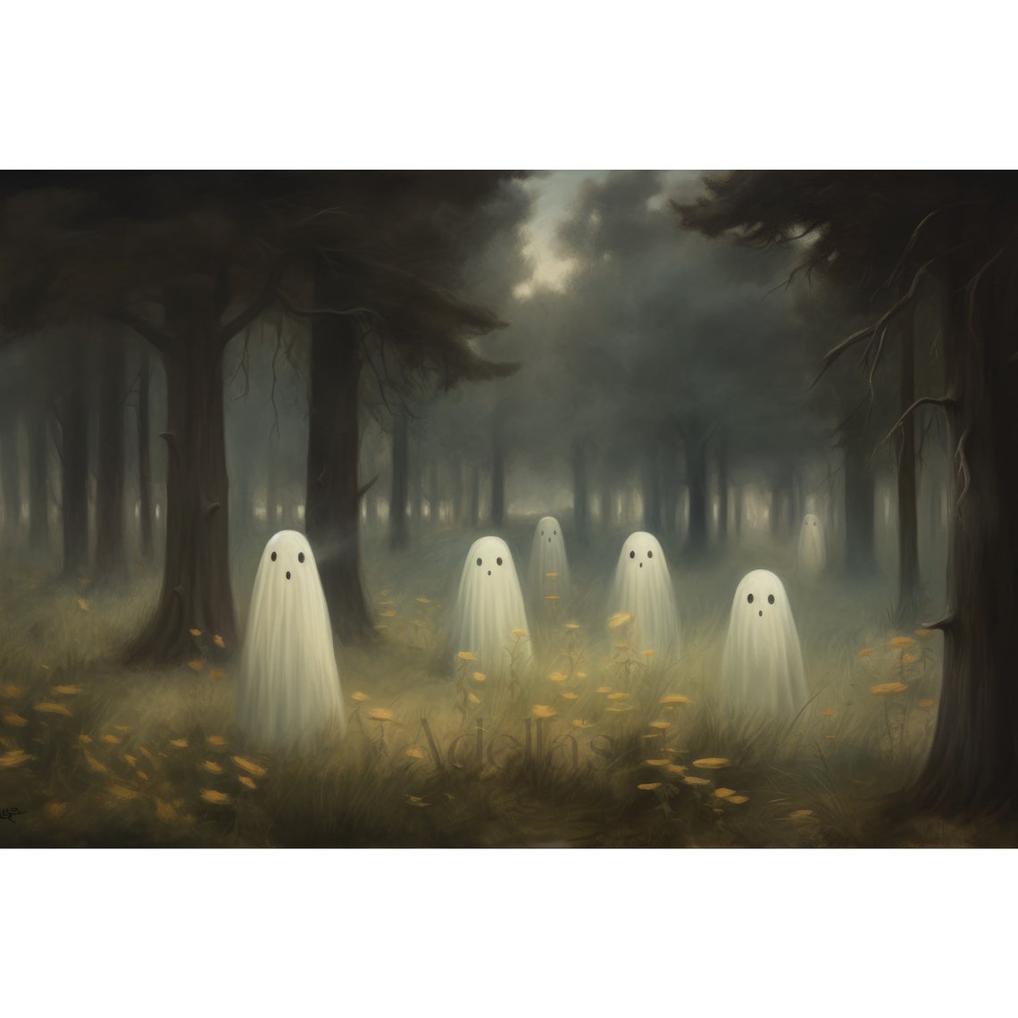 Cute Ghosts in A Forest Vintage Ghost Painting Dark - Etsy