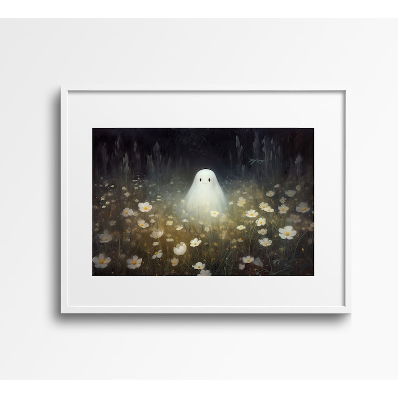 Cute Ghost in A Flower Field, Vintage Oil Painting - Etsy
