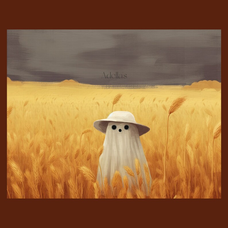 Cute Ghost in A Wheat Field Vintage Oil Painting Digital Art - Etsy