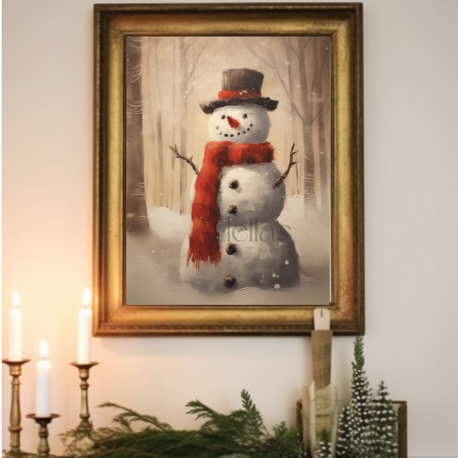 Vintage Classic Snowman Portrait, Antique Holiday Wall Art, Christmas ...