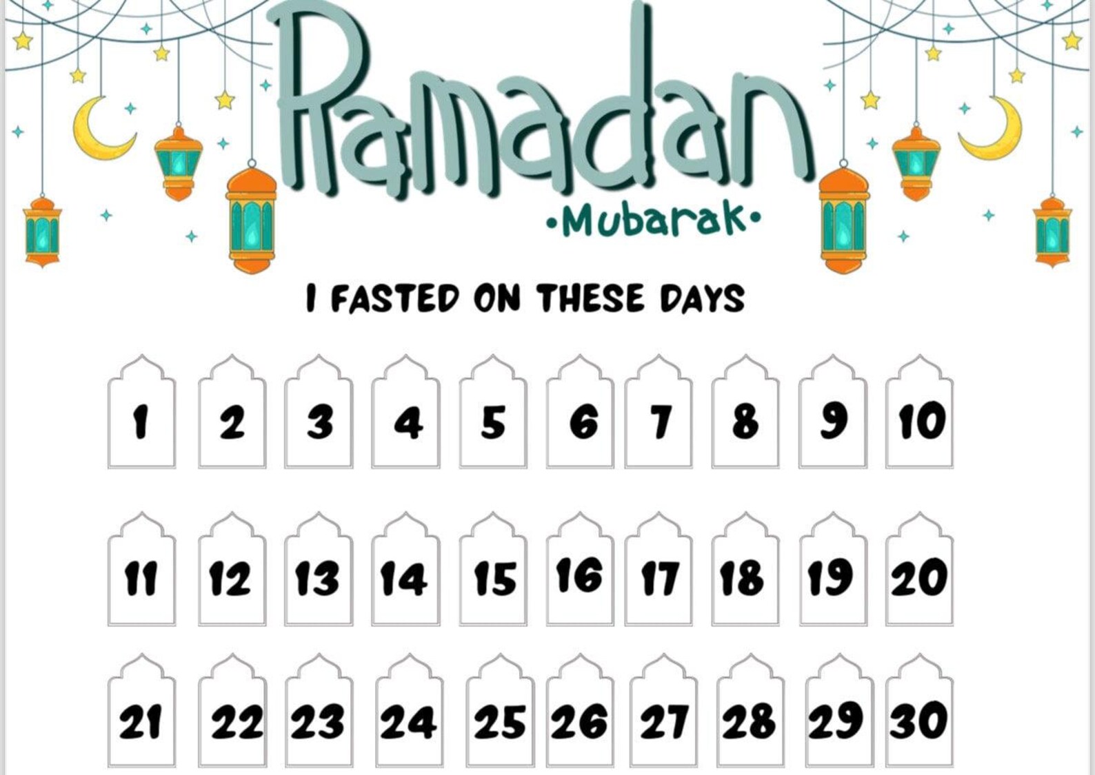 Ramadan Fasting Tracking Chart - Etsy