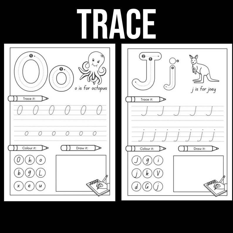 Alphabet Worksheets Printable Tracing Coloring Homeschool Teacher Kids ...