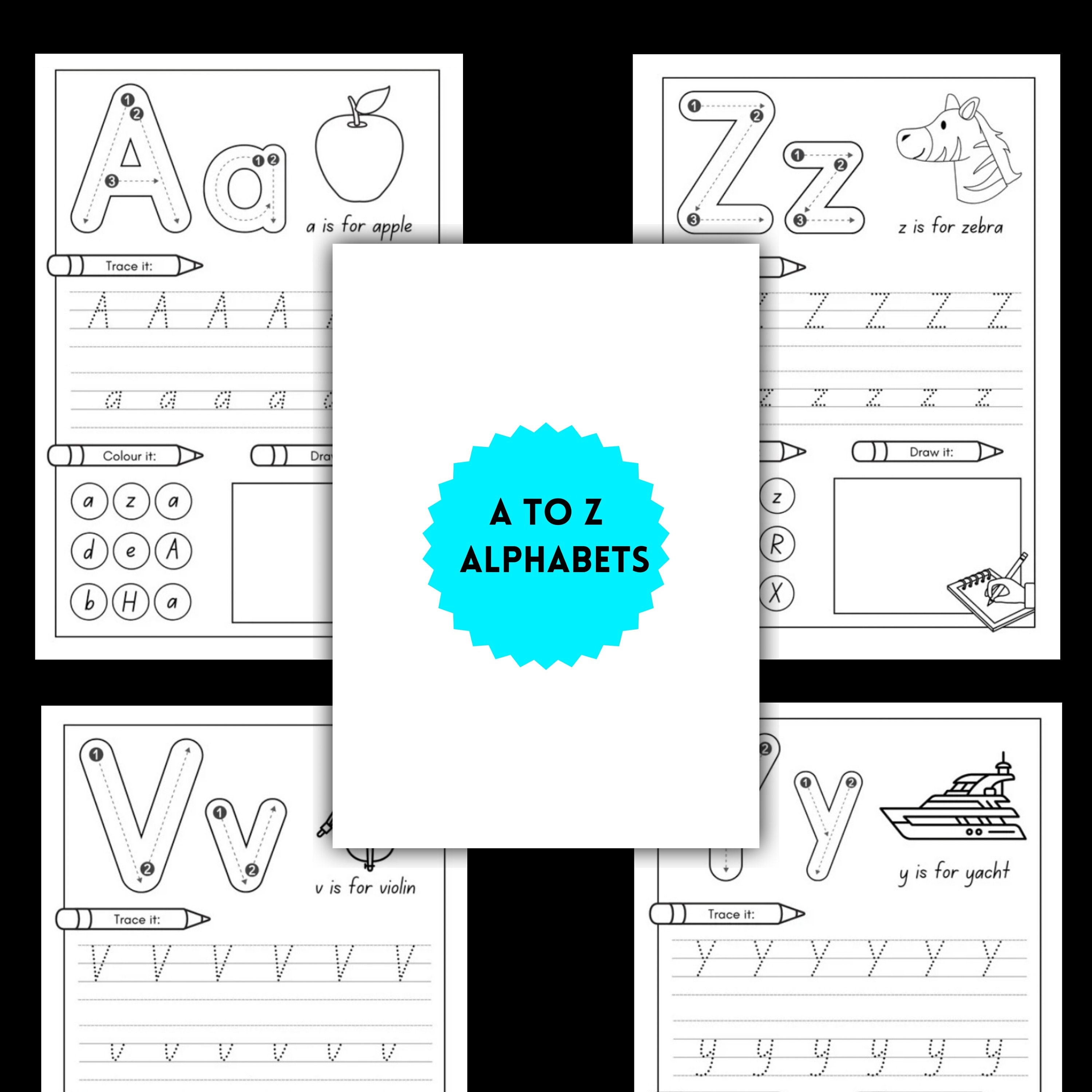 Alphabet Worksheets Printable Tracing Coloring Homeschool Teacher Kids ...