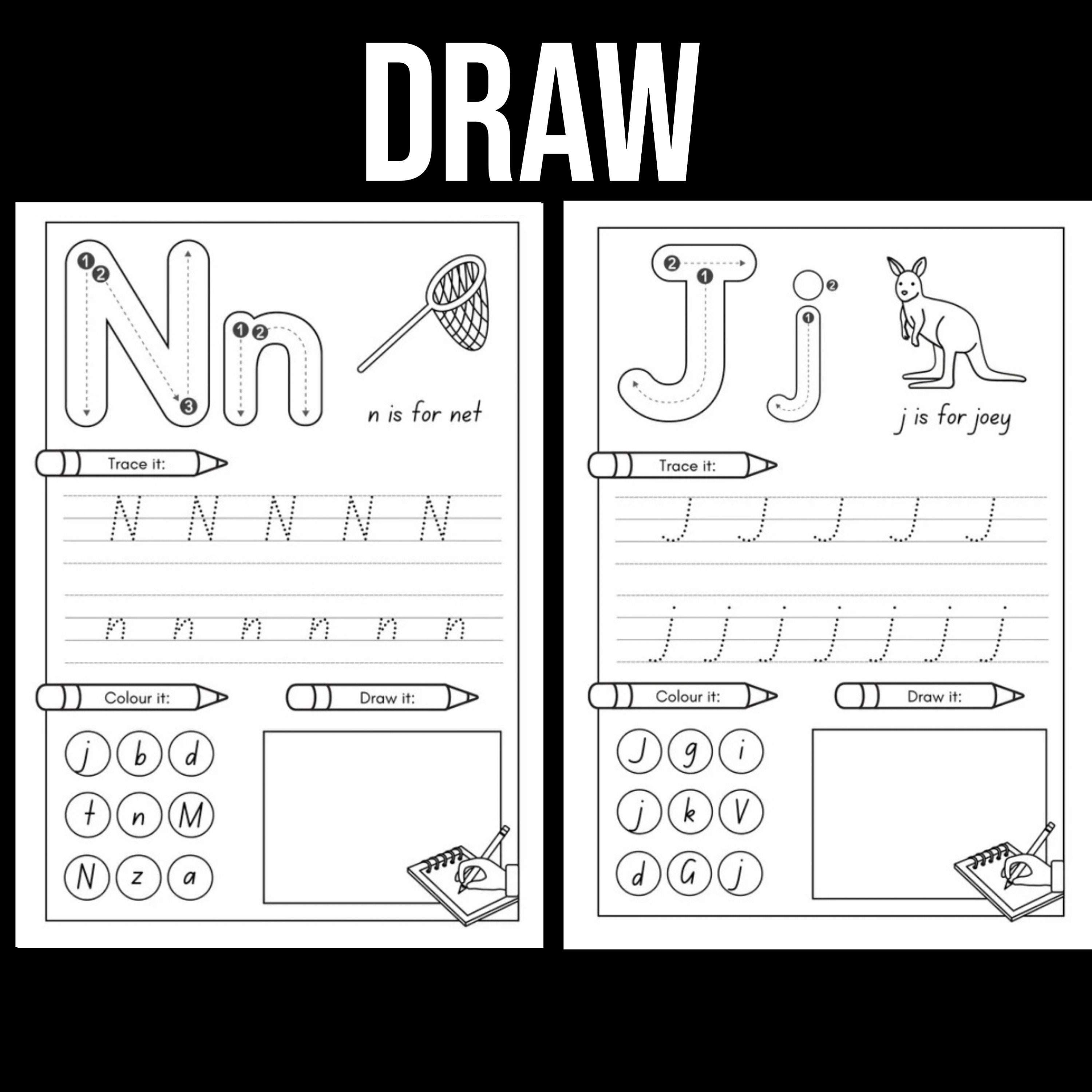 Alphabet Worksheets Printable Tracing Coloring Homeschool Teacher Kids ...