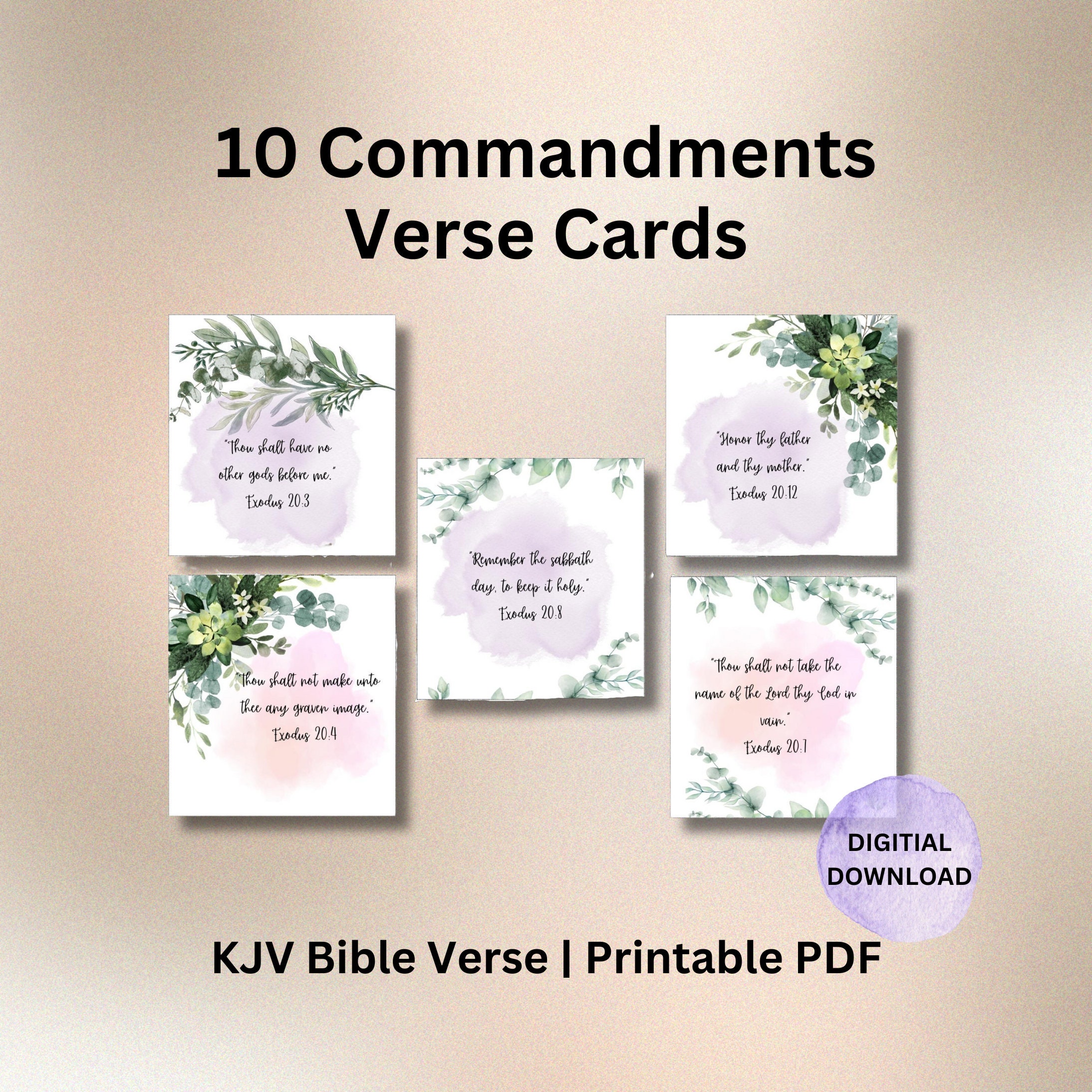 10 Commandments Bible KJV Verse Cards, King James Version Scripture ...