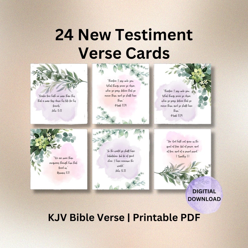24 New Testament KJV Verse Cards, Printable, Scripture Cards ...