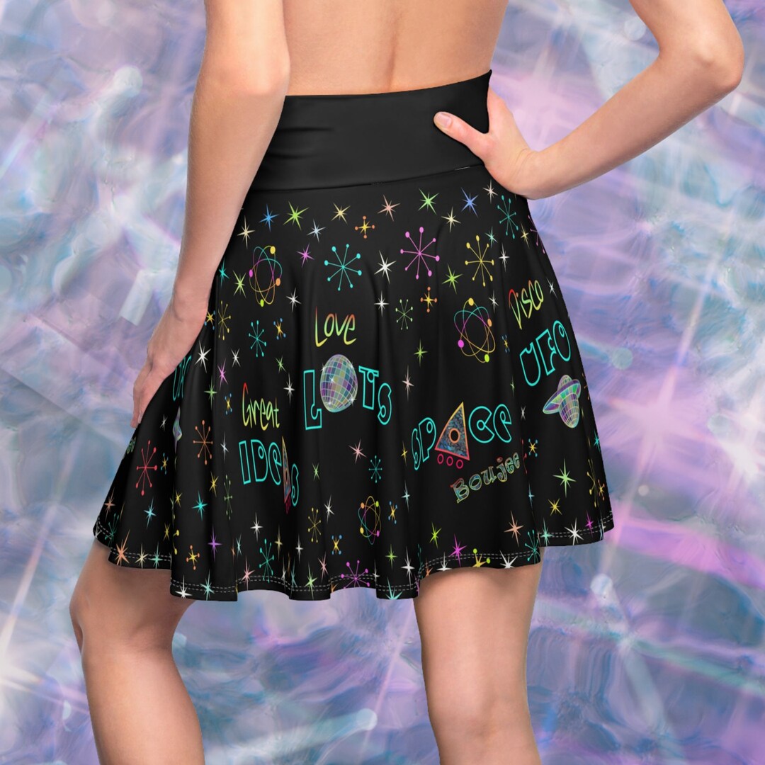 Cosmic Boujee Skater Skirt (AOP) - Retro Sci-fi, Space Boujee Skater ...