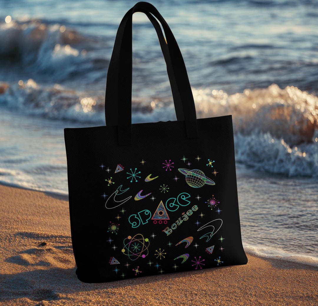 Space Boujee Retro Sci-fi Tote Bag, Space Stars Atomic Ufos Boomerangs ...