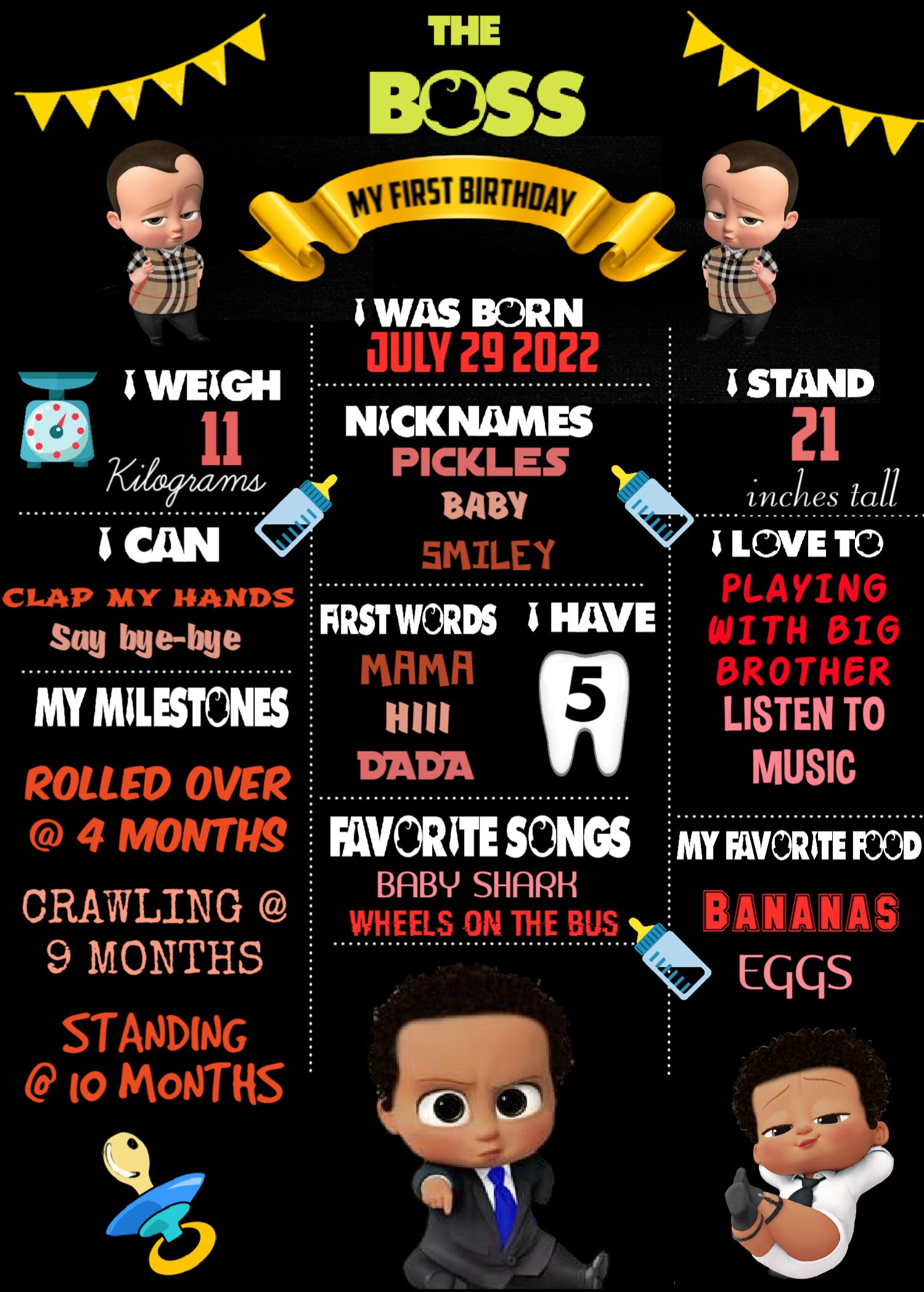 Gold and Brown Light Skin Boss Baby Milestone Board - Etsy