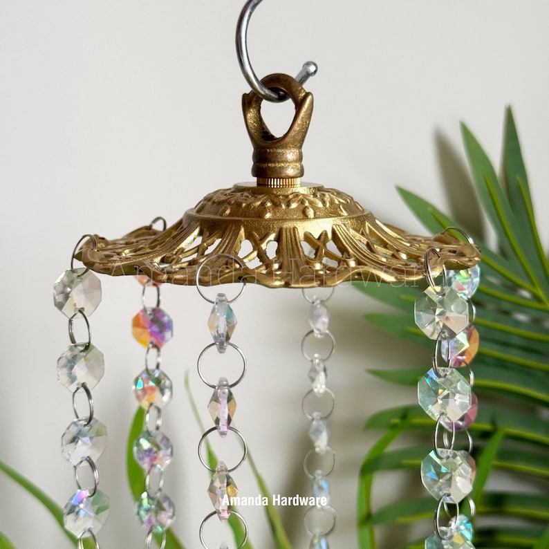 4.65in Floral Brass Wind Chime Hanger Top - Boho Bobeche Sun Catcher ...