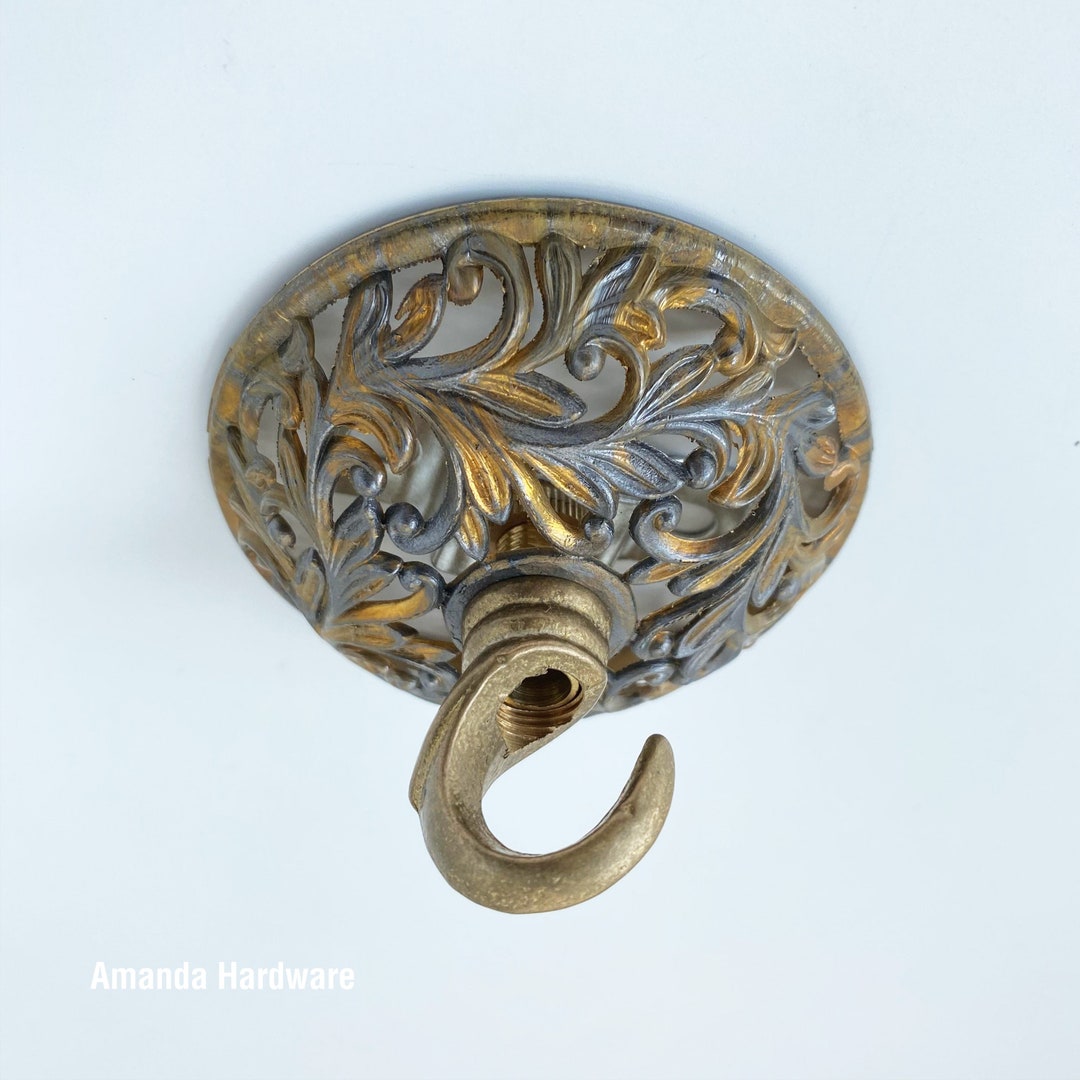 Round Floral Brass Hook for Hanging Planters, Wind Chimes and Swag ...