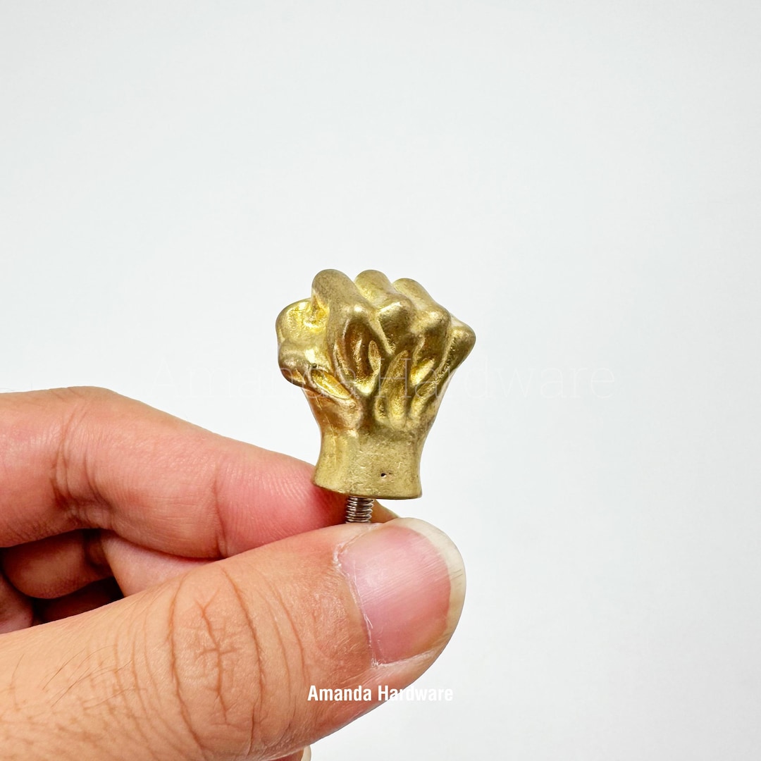 Solid Brass Hand Fist Pull Knob Handle for DIY Carpentry Wood Cabinet ...