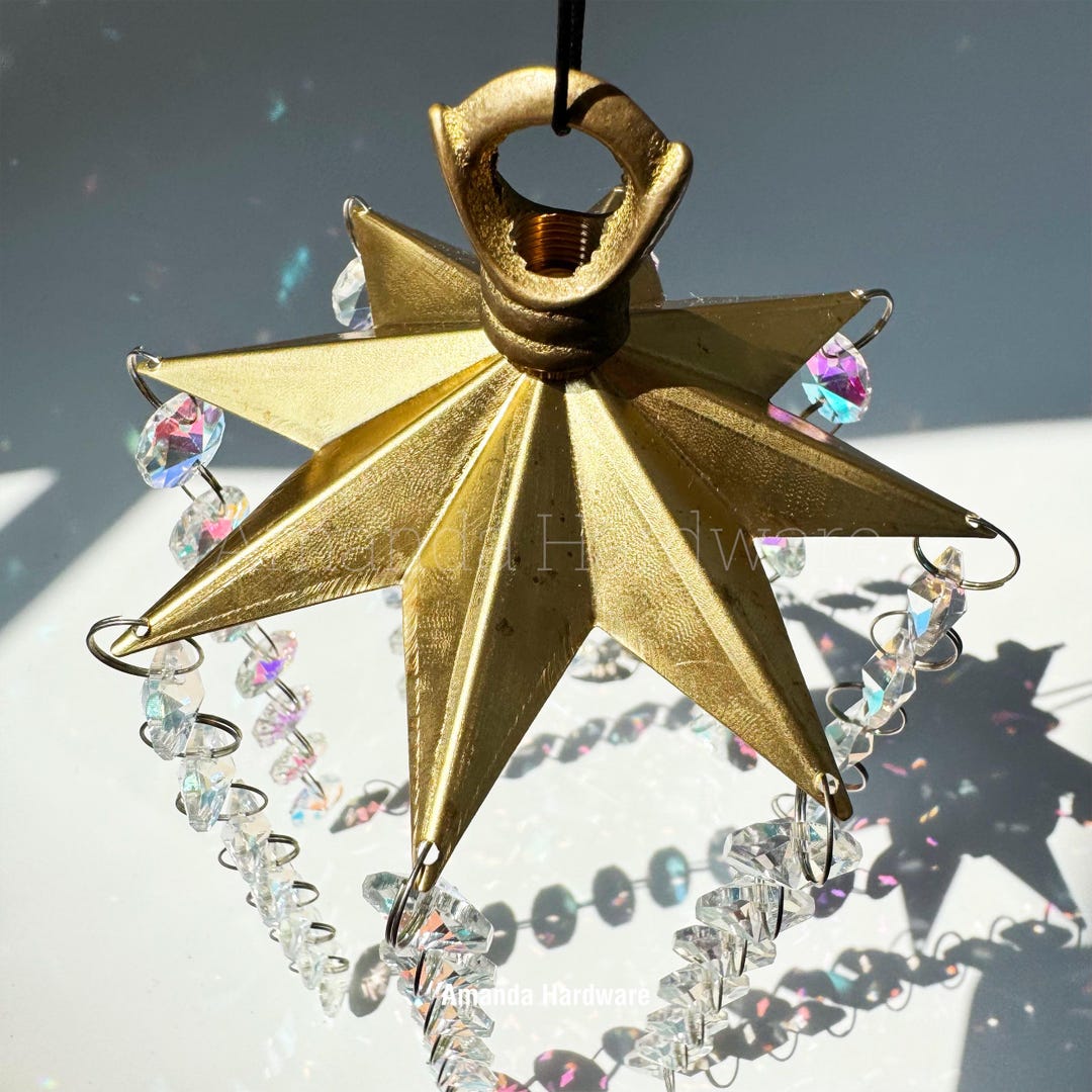 110mm Brass Star Wind Chime Top - Bobeche Cover for Hanging Wind Chimes ...