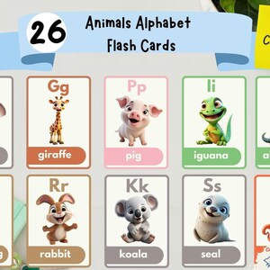 Printable Animals Alphabet Flash Cards, Classroom Decor, Toddlers ...
