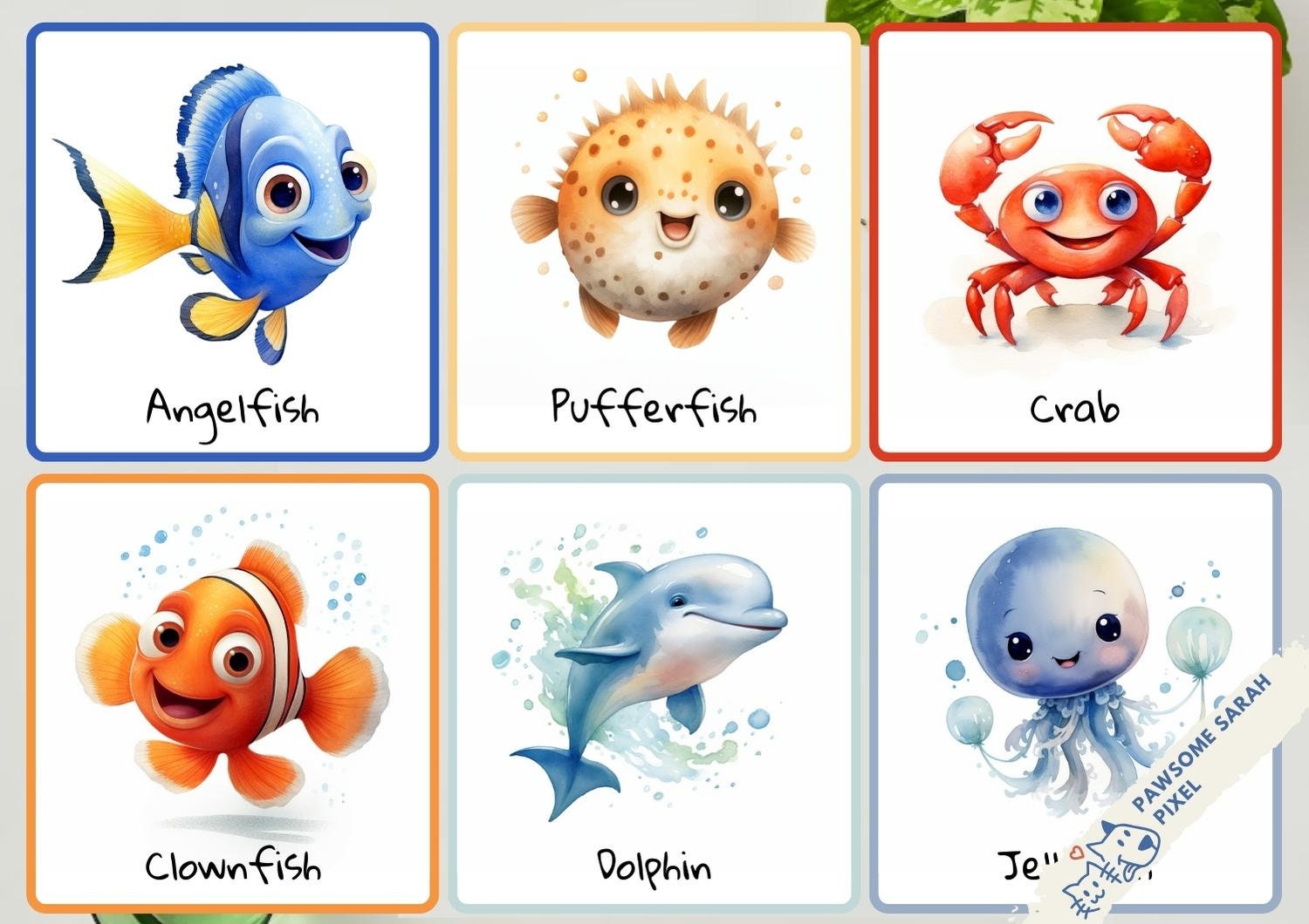 22 Ocean Animals Cards, Montessori Flash Cards, Pre-school Cards ...