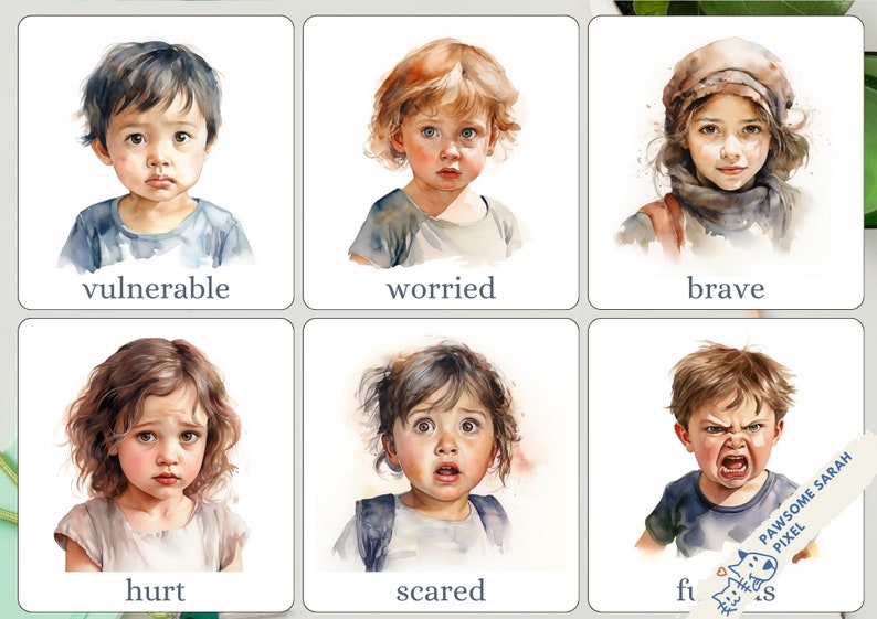 Feelings Flash Cards, Emotions Chart, Montessori Materials, Homeschool ...