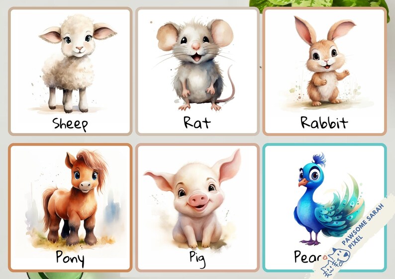 20 Farm Animals Cards, Montessori Flash Cards, Pre-school Cards ...