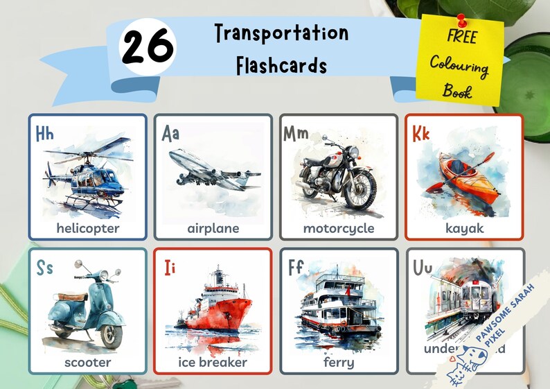 Printable Transportation Alphabet Flashcards, Classroom Decor, Toddlers ...