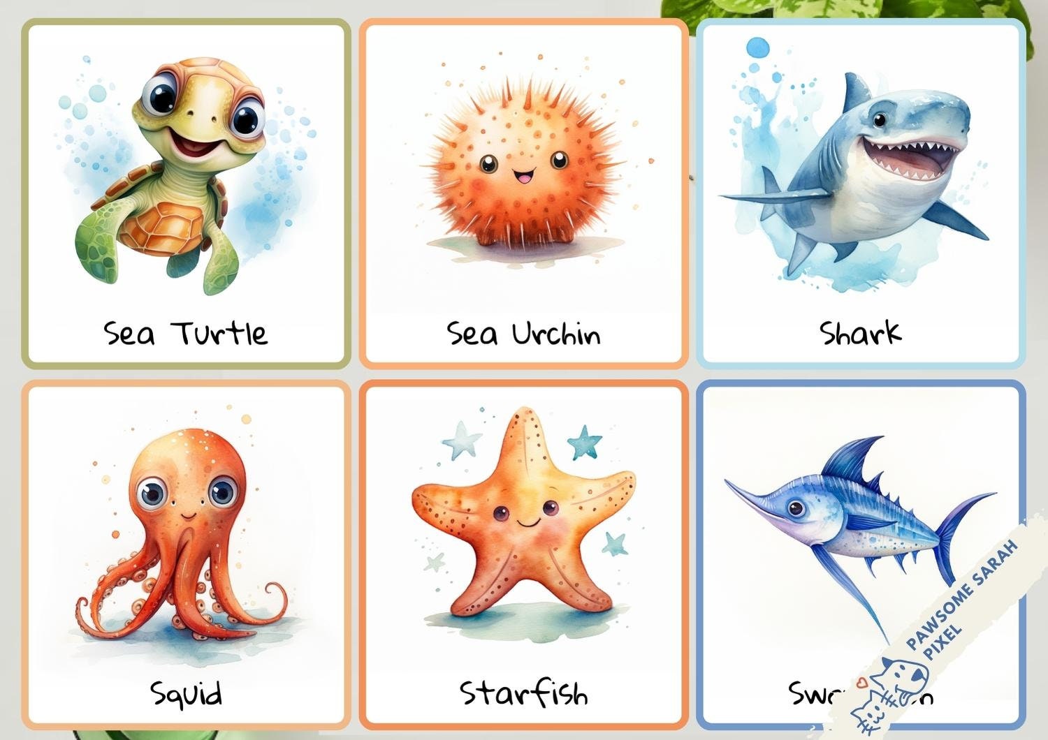 22 Ocean Animals Cards, Montessori Flash Cards, Pre-school Cards ...