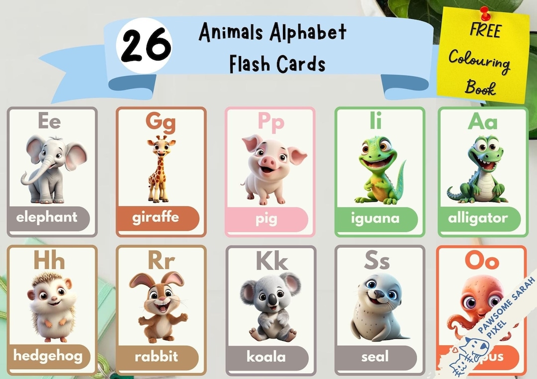 Printable Animals Alphabet Flash Cards, Classroom Decor, Toddlers ...