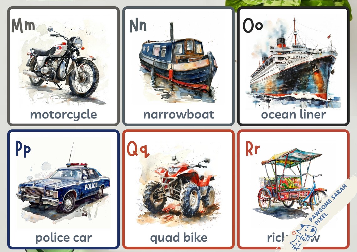 Printable Transportation Alphabet Flashcards, Classroom Decor, Toddlers ...