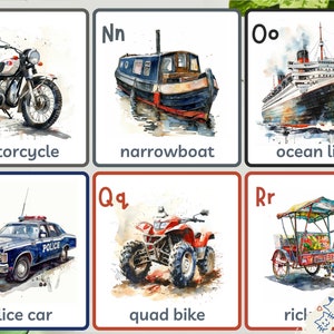 Printable Transportation Alphabet Flashcards, Classroom Decor, Toddlers ...