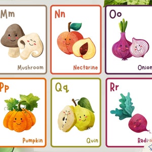 Printable Fruit Vegetable Alphabet Flash Cards, Classroom Decor ...