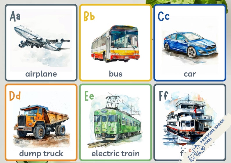 Printable Transportation Alphabet Flashcards, Classroom Decor, Toddlers ...