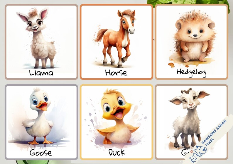 20 Farm Animals Cards, Montessori Flash Cards, Pre-school Cards ...