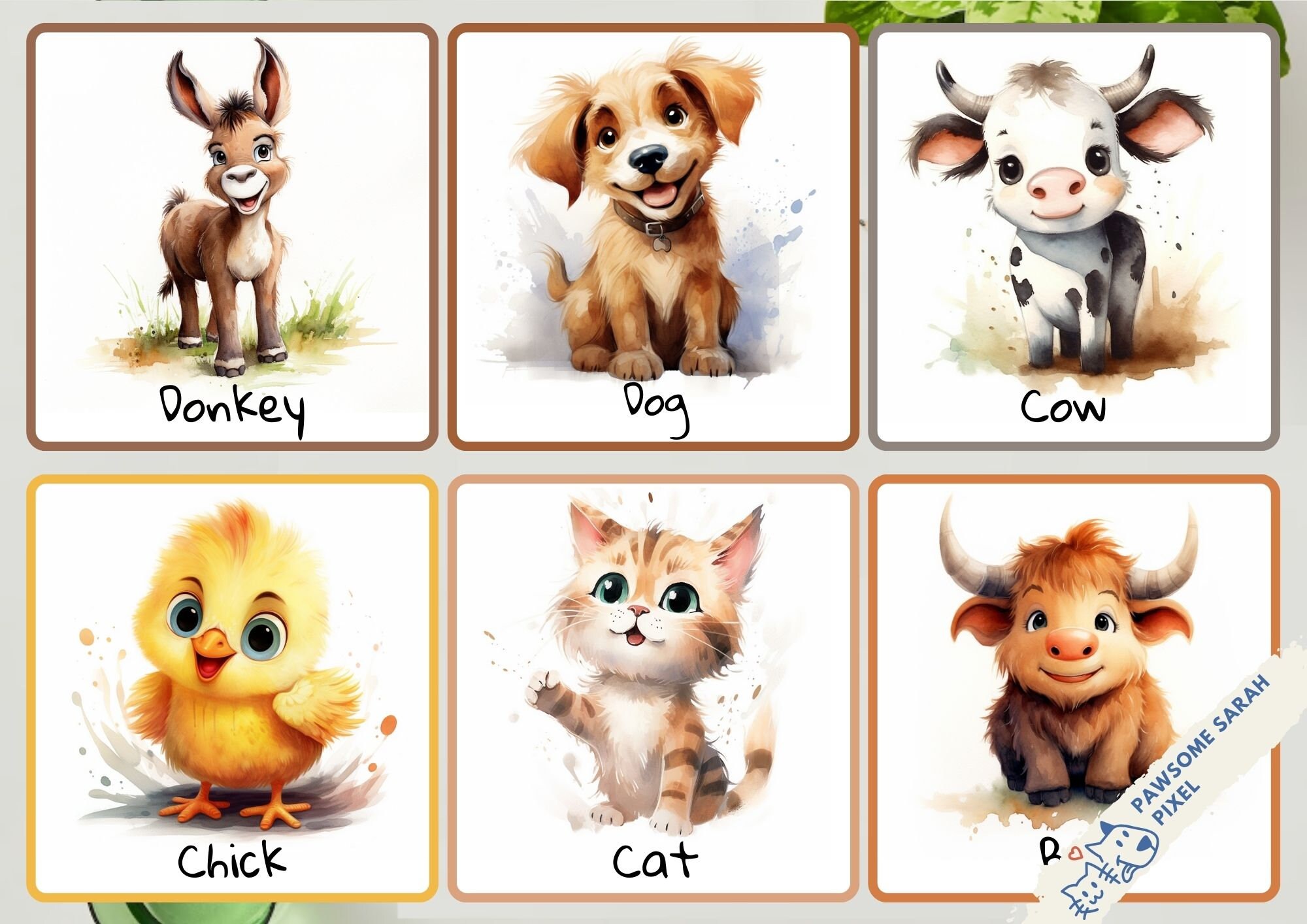 20 Farm Animals Cards, Montessori Flash Cards, Pre-school Cards ...