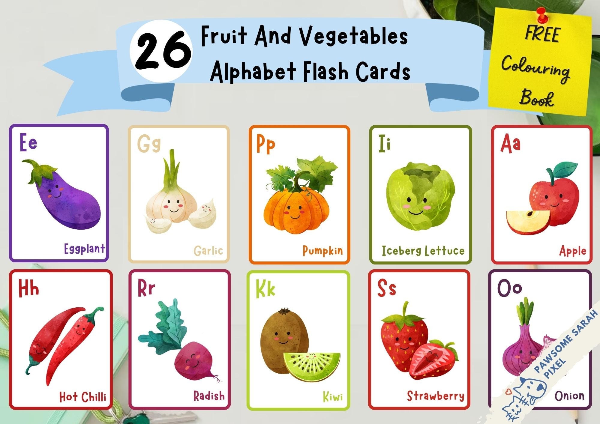 Free Alphabet Fruits And Vegetables Flashcards The Teaching Aunt