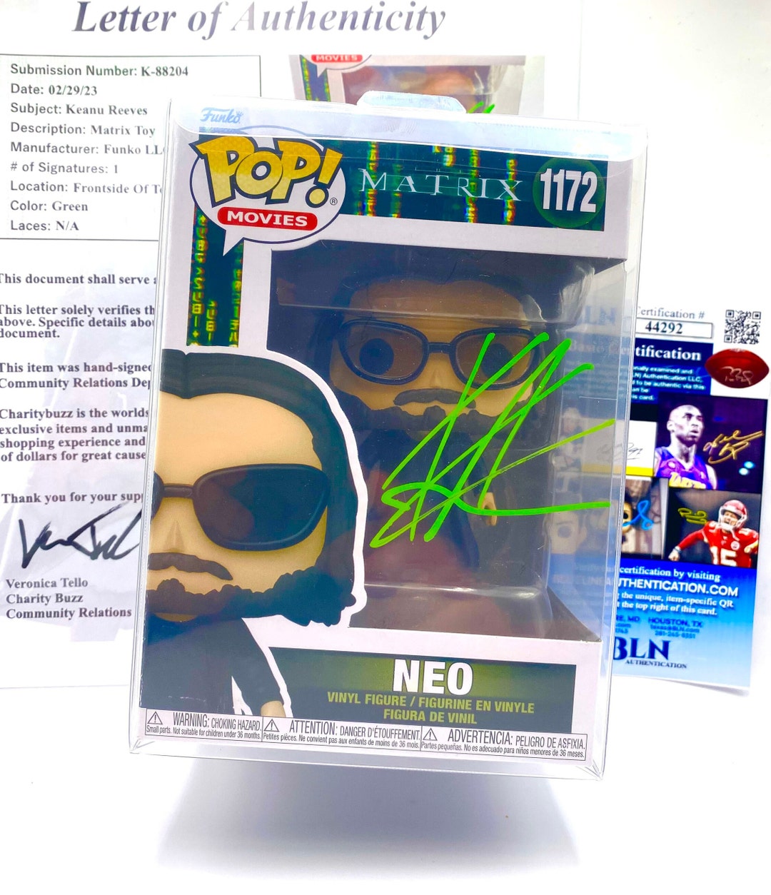 Keanu Reeves Signed Matrix Neo Signed Funko Pop W/ Letter of - Etsy