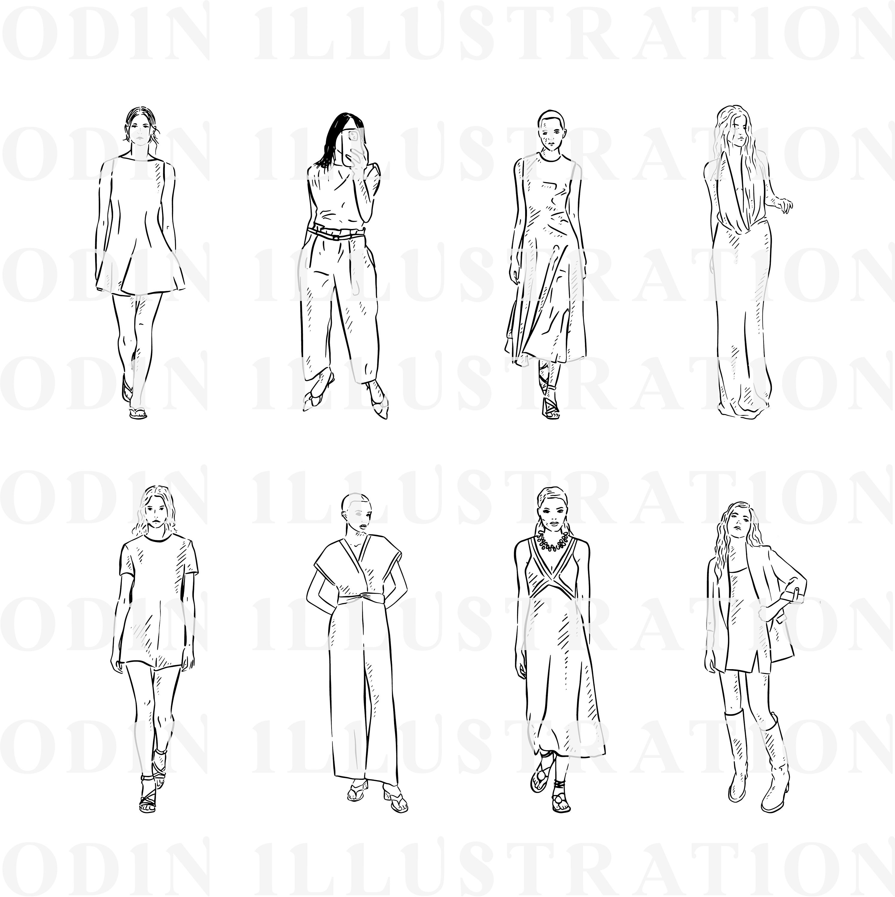 Ladies Clothing Line Drawn Clipart, Fashion Digital Downloads, 50 Png ...